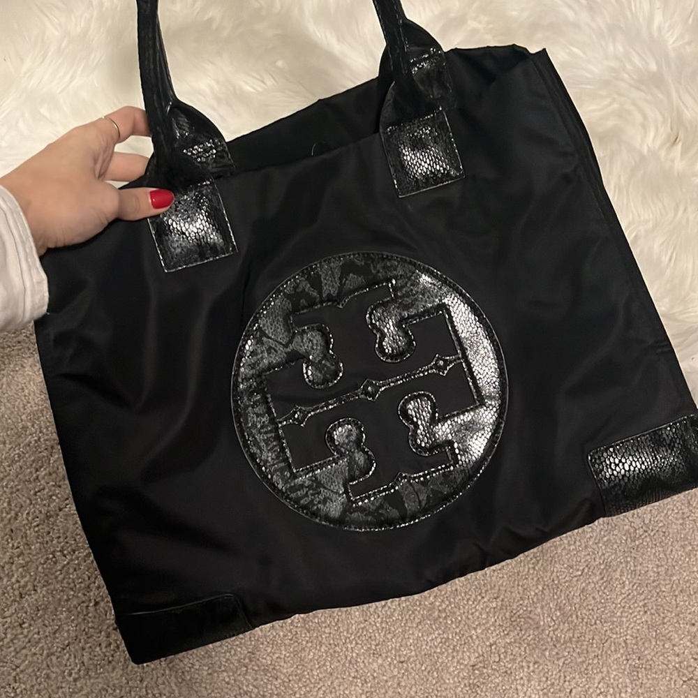 Rare Tory Burch Ella Tote Bag W/ Snake Skin Detail - Gem